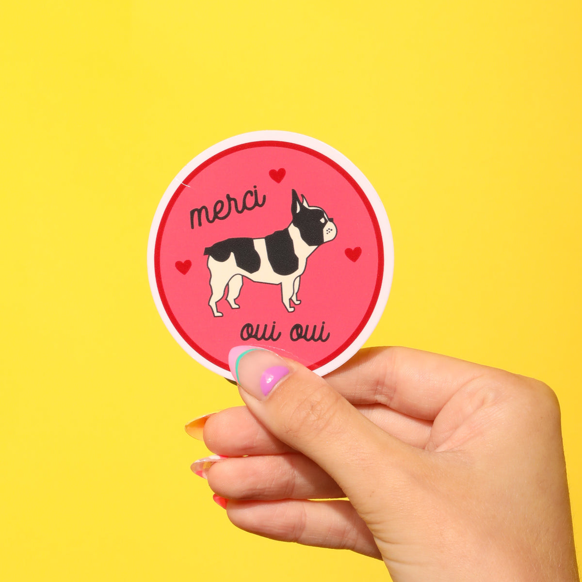 Merci Frenchie Sticker — Patches and Pins Fun Products